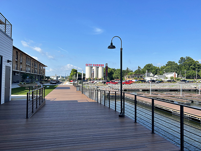 Guntersville's downtown boardwalk stretches toward adventure like a wooden highway to fun.