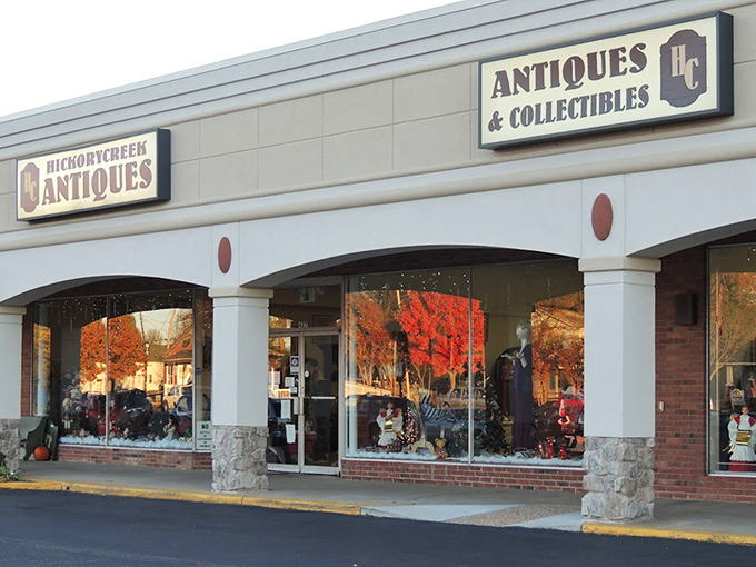 Hickory Creek Antiques sits pretty in its strip mall home, where autumn colors frame windows full of yesterday's finest finds.