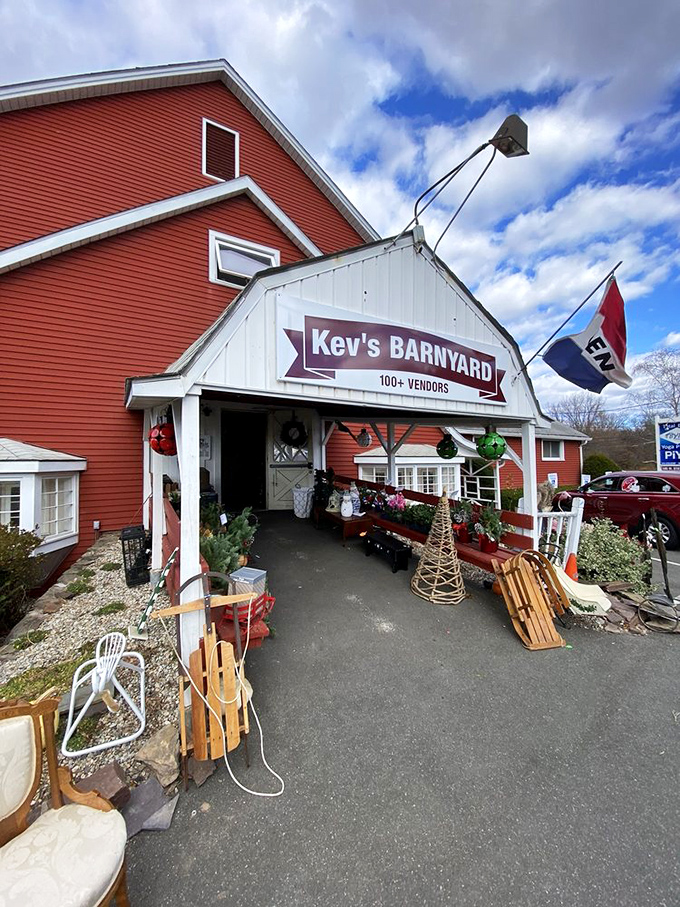 That classic red barn charm welcomes over 100 vendors ready to share their treasures.