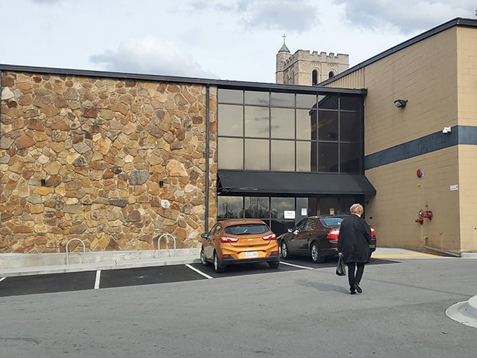 That stone accent wall suggests this place takes thrift shopping seriously - and stylishly too.