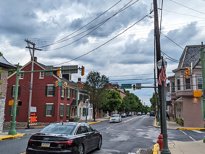 Lititz's main street is where history meets modern charm. Those red brick buildings have witnessed centuries of small-town life.