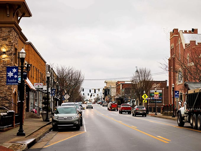 Paintbox-colored buildings in downtown London create a streetscape that's both historic and surprisingly cheerful.