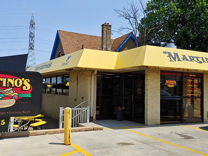 Martino's bright yellow awning serves as a beacon of hope for Chicago dog purists stranded in Milwaukee.