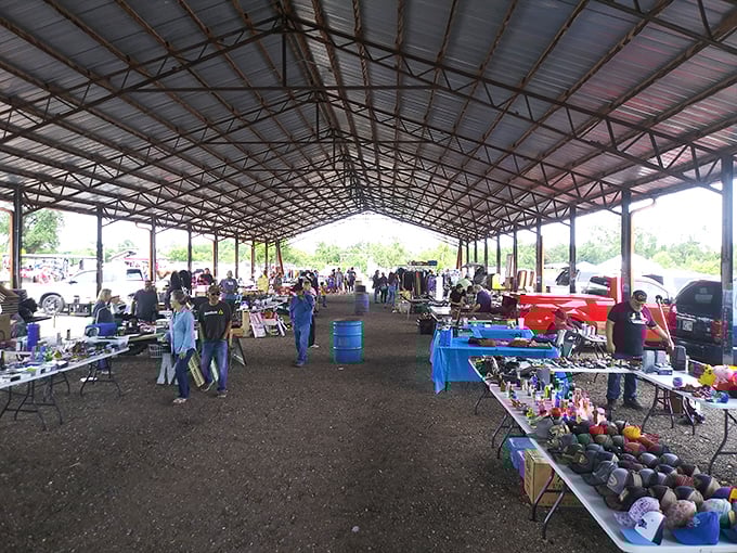 Under these protective pavilions, bargain hunters roam free regardless of Oklahoma's ever-changing weather patterns. 