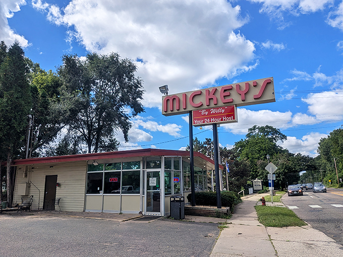 Mickey's "other location" keeps the red signage tradition alive, proving good diners, like good jeans, never go out of style.