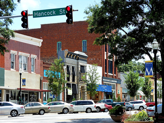 Milledgeville's tree-lined streets and historic storefronts create the perfect backdrop for an afternoon of window shopping and ice cream.