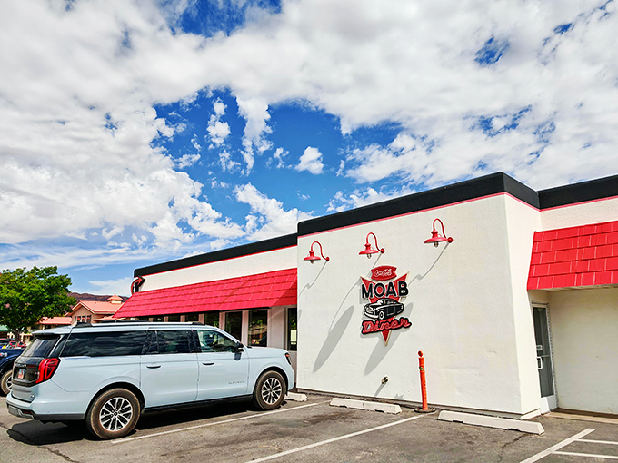 Moab Diner's classic red and white facade stands out like a cherry pie on a windowsill &ndash; impossible to resist and worth every calorie.