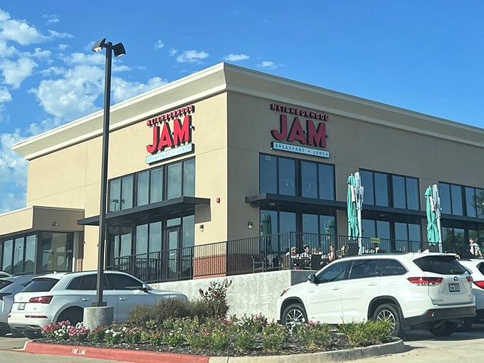 Neighborhood JAM's bright signage stands out like a breakfast beacon on Edmond's dining landscape.