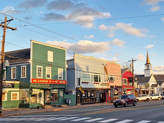 North Conway's colorful downtown looks like what would happen if a postcard decided to become a real place.