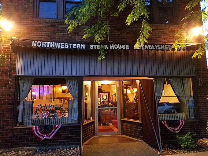 Northwestern Steakhouse glows with evening charm &ndash; that brick building has seen generations of Iowans celebrating life's big moments over Greek-style steaks.