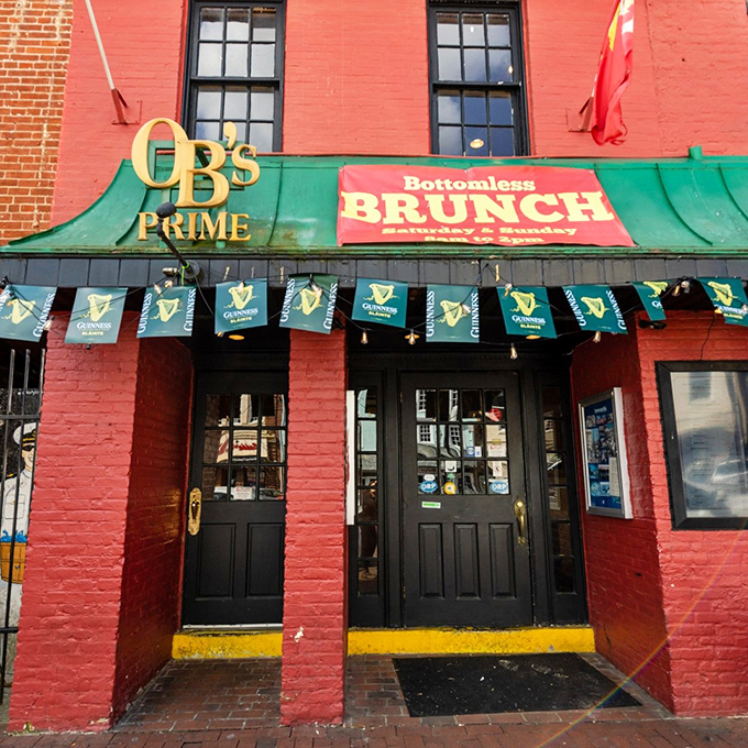That green awning beckons like a beacon for beef lovers - OB's Prime sits pretty on Annapolis's historic streets.