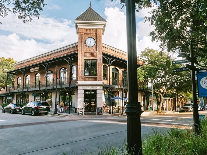 Coastal elegance meets small-town charm in this brick clocktower that anchors a community with style.
