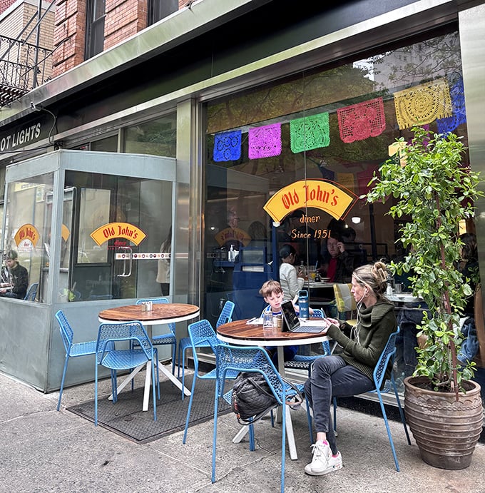Colorful papel picado flags wave hello to Lincoln Center's best-kept breakfast secret.