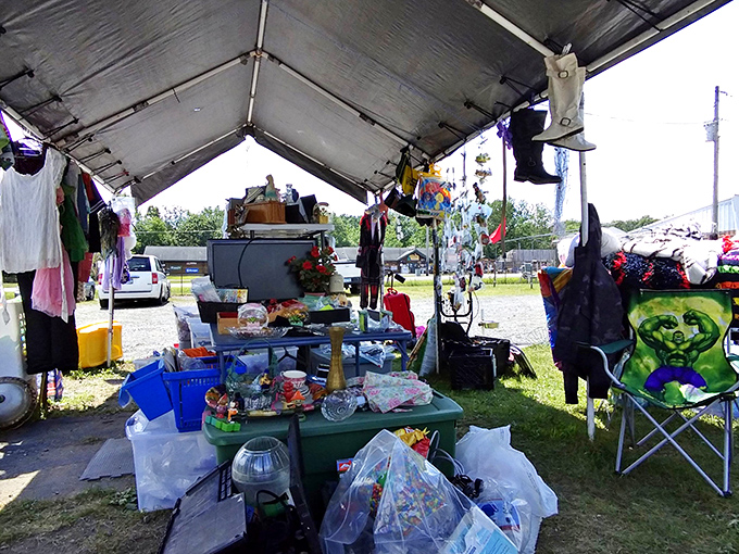 That classic red barn backdrop isn't just for show&mdash;it's the perfect frame for a day of small-town treasure hunting.
