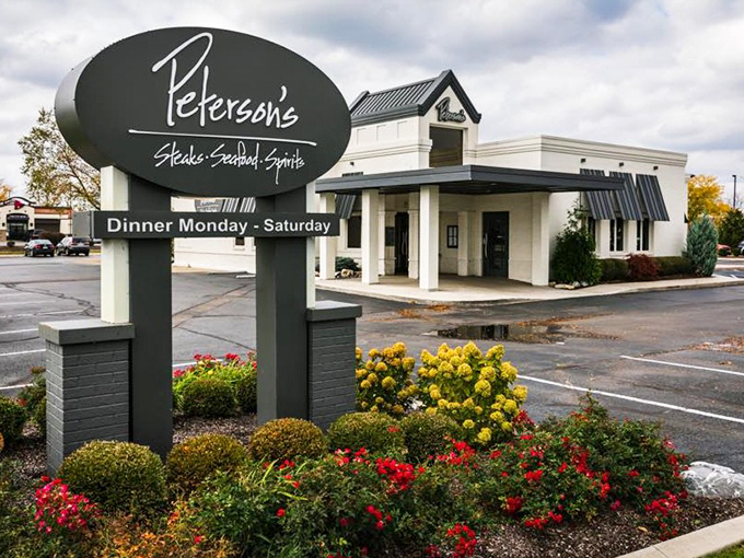 Peterson's welcomes you with colorful flowers and a promise: tonight's dinner will be worth every penny.