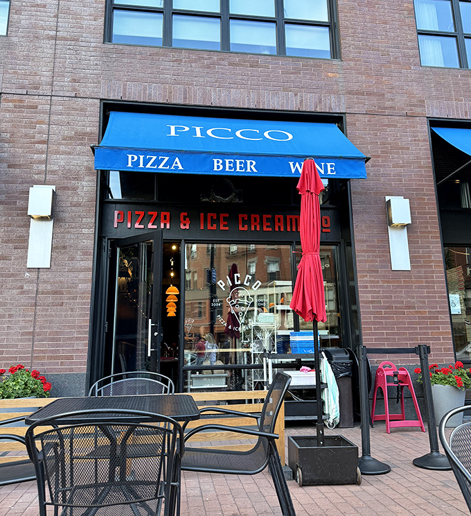 Picco's blue awning promises a double threat &ndash; spectacular pizza AND ice cream under one roof. Talk about heaven!