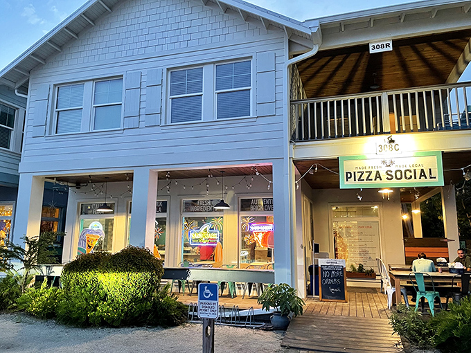 Beach house pizza paradise! This charming coastal cottage serves up slices that taste even better with sand between your toes and island breezes ruffling your napkins.