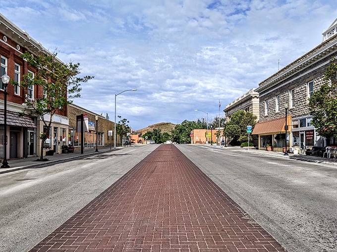 Rawlins' historic downtown features well-preserved brick buildings housing budget-friendly businesses and local charm.