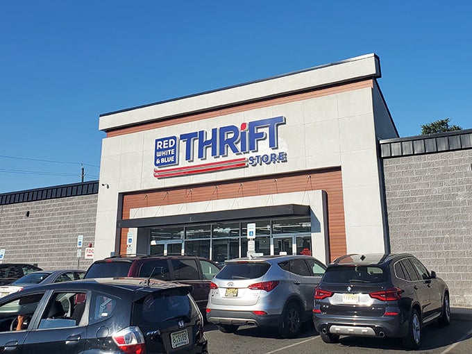 Red, White & Blue Thrift Store proudly wears its patriotic colors, much like the budget-friendly bargains waiting inside.