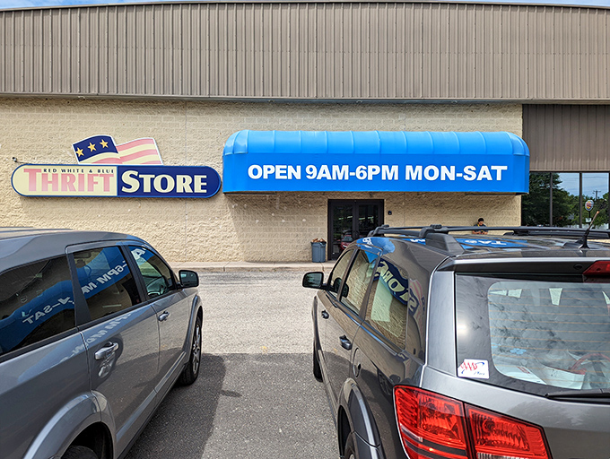 The Red White & Blue's patriotic awning beckons like a beacon to bargain hunters&mdash;the Fort Knox of affordable fashion awaits inside.
