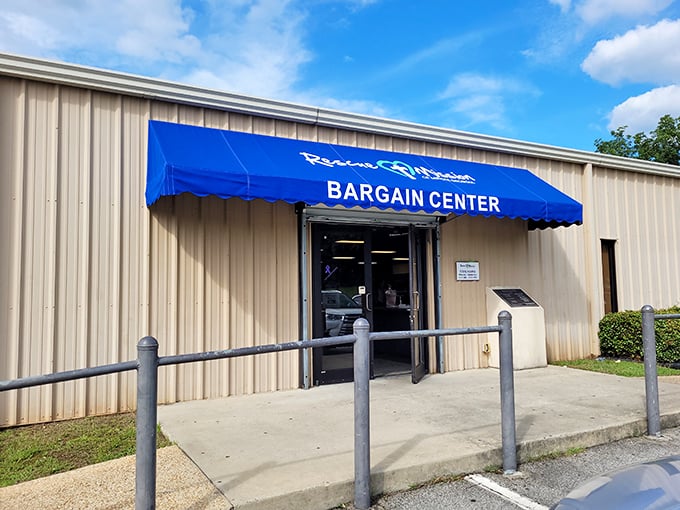 That blue awning beckons like a lighthouse for deal-seekers navigating the vast ocean of secondhand possibilities.