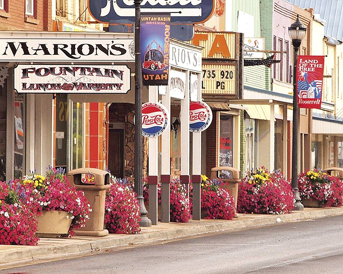 Colorful storefronts line up like a parade of local dreams made manifest.