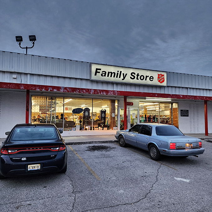 The Salvation Army's red trim adds warmth to this treasure-filled warehouse of wonderful finds.
