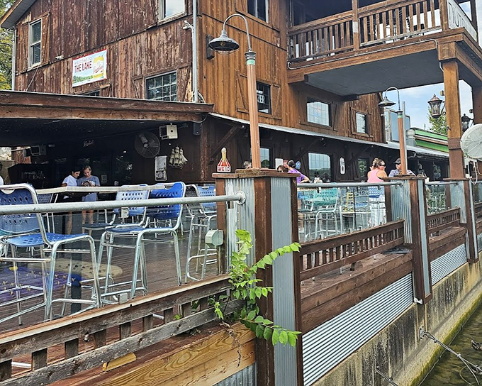 Shorty Pants' weathered wooden deck is where time slows down and seafood tastes better with a side of lake views.