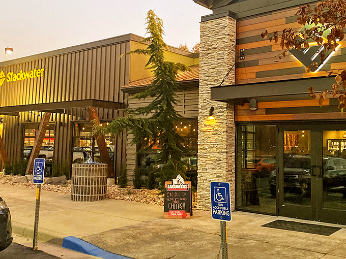 The warm glow from those windows promises the kind of pizza that makes cold nights perfect.