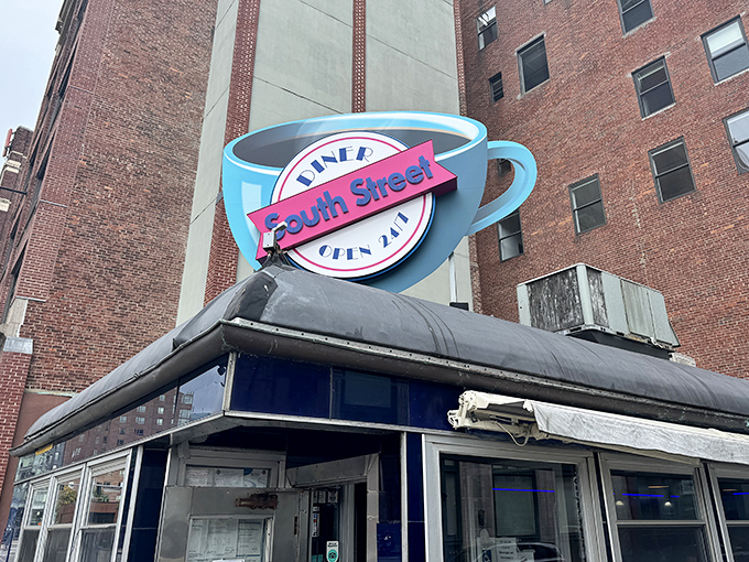 That giant coffee cup isn't just decoration - it's a beacon calling all breakfast lovers home.