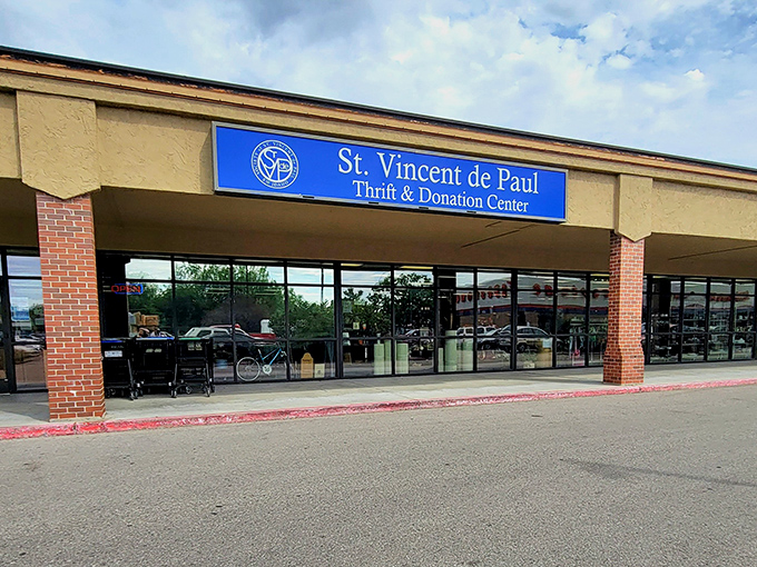 Strip mall magic happens here, where secondhand dreams come true behind those welcoming glass doors.