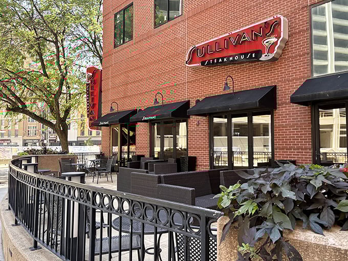 Sullivan's sleek brick exterior and inviting patio promise an urban steakhouse experience that delivers both style and substance.