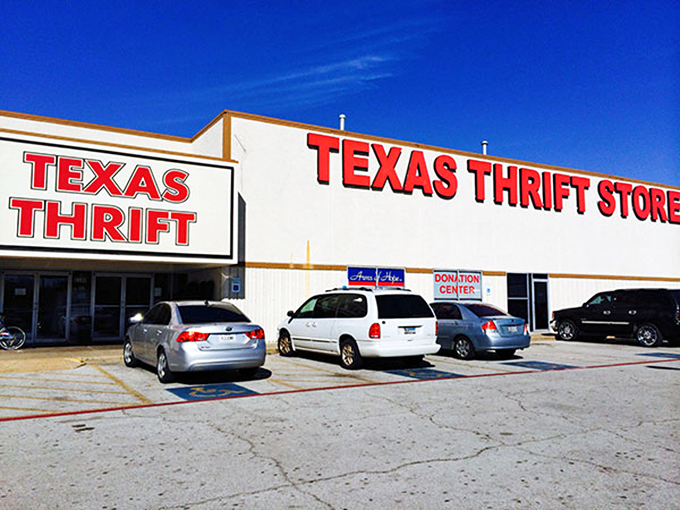 Texas Thrift Store proudly wears its Lone Star heritage on its signage. Everything's bigger in Texas, including the bargains!