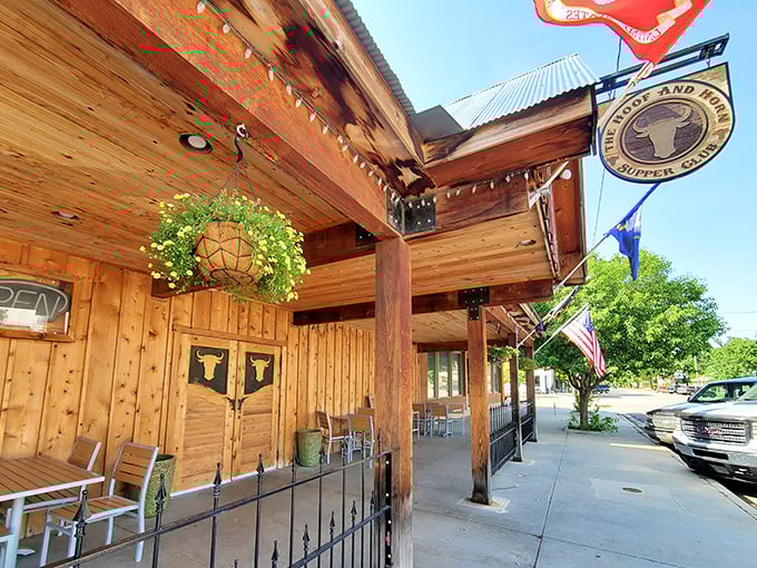 This wooden fortress of beef looks like John Wayne might stroll out any minute now.