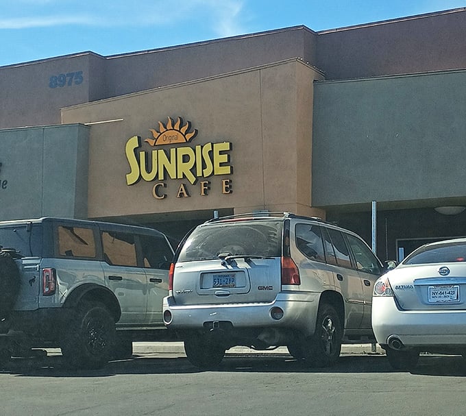 The Original Sunrise Cafe's cheerful sign is like Vegas itself &ndash; bright, welcoming, and promising a good time.