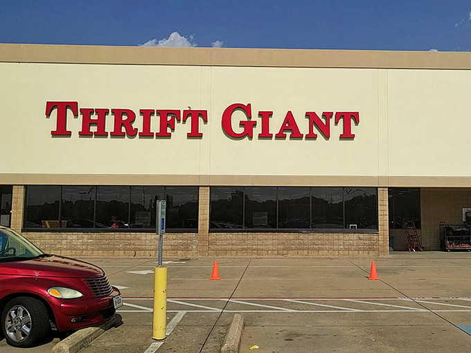 Thrift Giant lives up to its name with a storefront that promises adventure. The red letters practically shout "Bargains ahoy!"