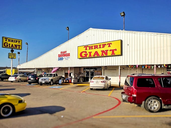 This Thrift Giant location stands proud against the Texas sky, a warehouse of wonders waiting to be explored.