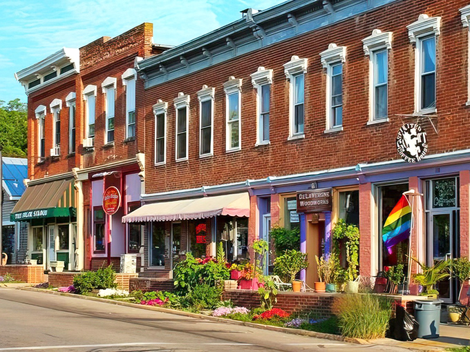 Yellow Springs' colorful storefronts reflect the vibrant spirit of this artistic community. Even the buildings look like they're having more fun here!