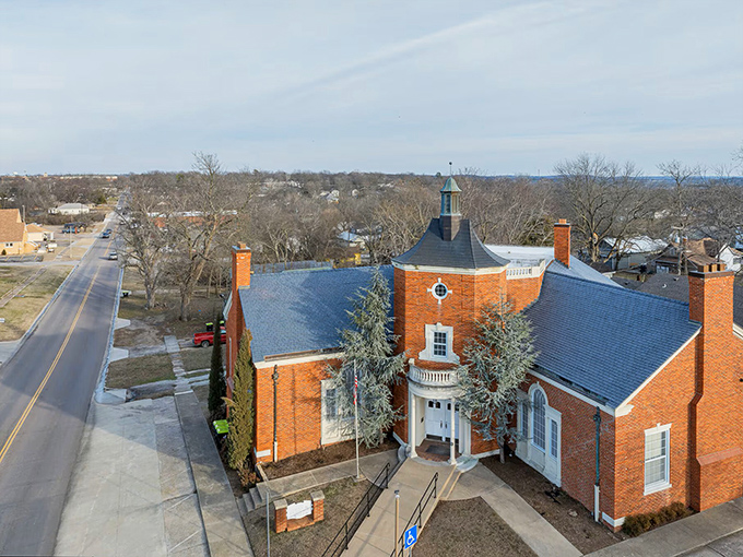 Aerial views reveal a town where education and tradition blend seamlessly together.