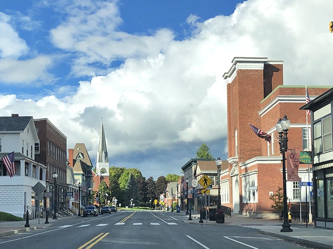 The red brick buildings of Adams stand as colorful witnesses to generations of unhurried Massachusetts life.