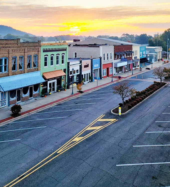 Small-town charm meets practical living where every storefront tells a tale of community resilience and Southern hospitality.