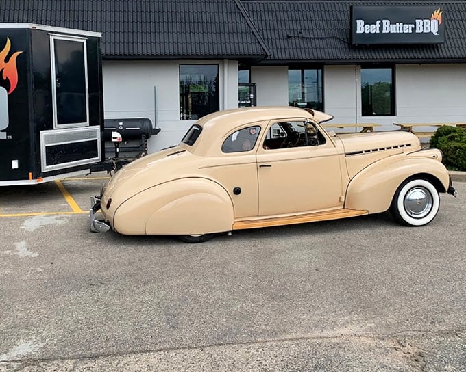That vintage cream-colored coupe parked outside Beef Butter BBQ is almost as much of an attraction as their smoked meats.