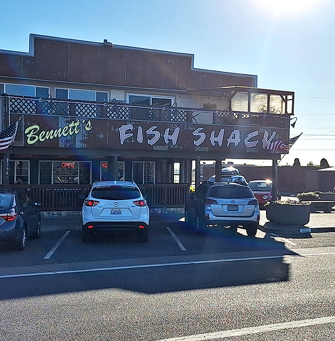 The rustic exterior of Bennett's tells the story of countless satisfied customers who discovered Westport's hidden seafood paradise.