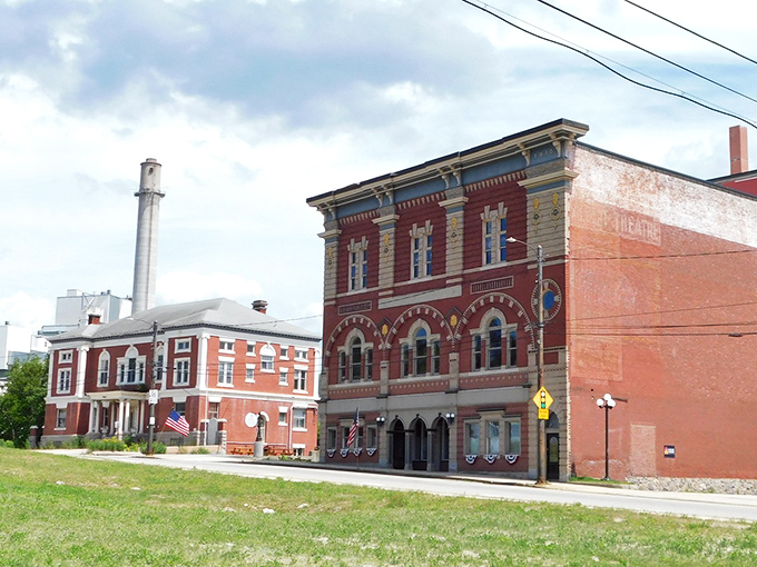 This mill town architecture speaks to an era when buildings were constructed with pride and permanence.