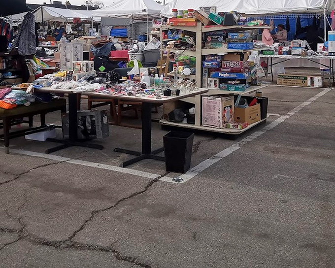 Tables packed with everything imaginable create a shopper's paradise where thirty dollars feels like gold.