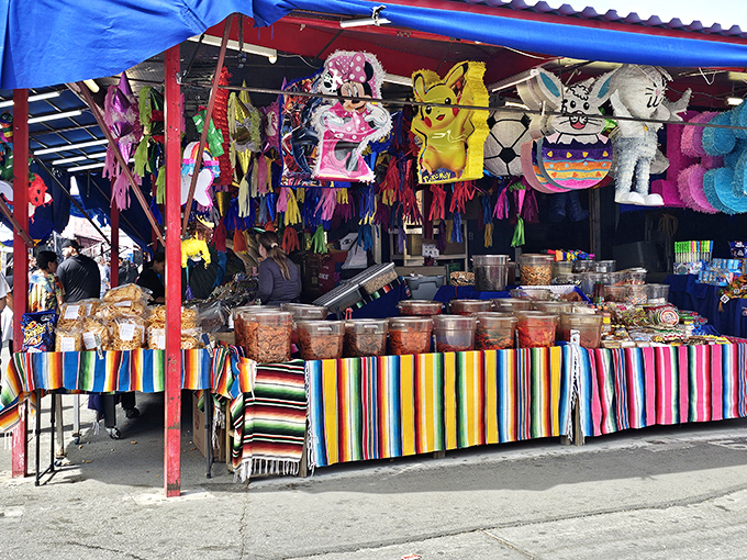 Colorful vendor stalls create a rainbow of possibilities under Nevada skies that make shopping feel like vacation.
