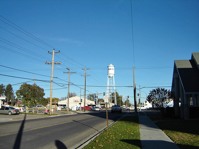 That classic water tower watches over Burley like an old friend keeping tabs on Main Street life.