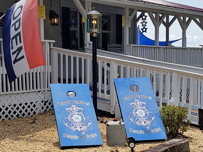 That nautical-themed sign isn't just decoration&mdash;it's Captain Pat's way of saying "Yes, we know our seafood!"