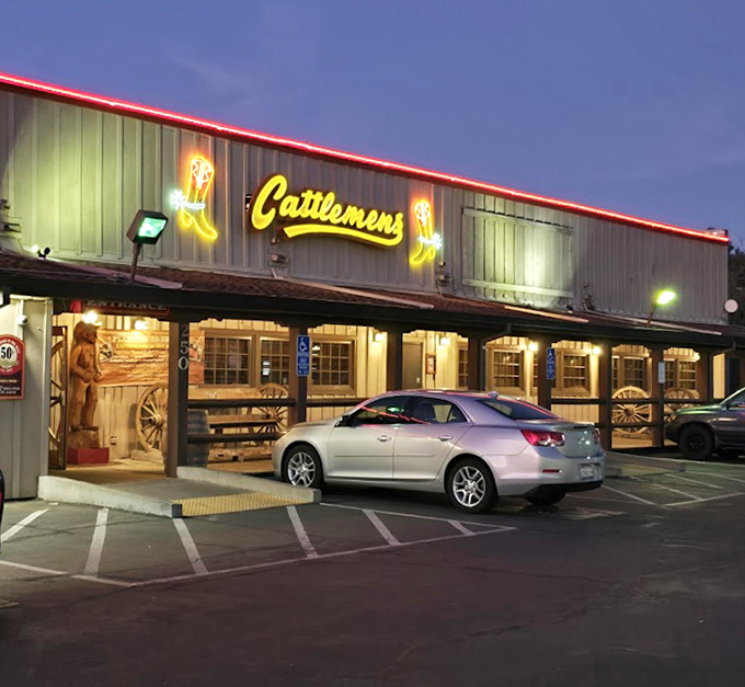 Cattlemen's wooden facade channels old California ranch life, when dinner was the main event of the evening.