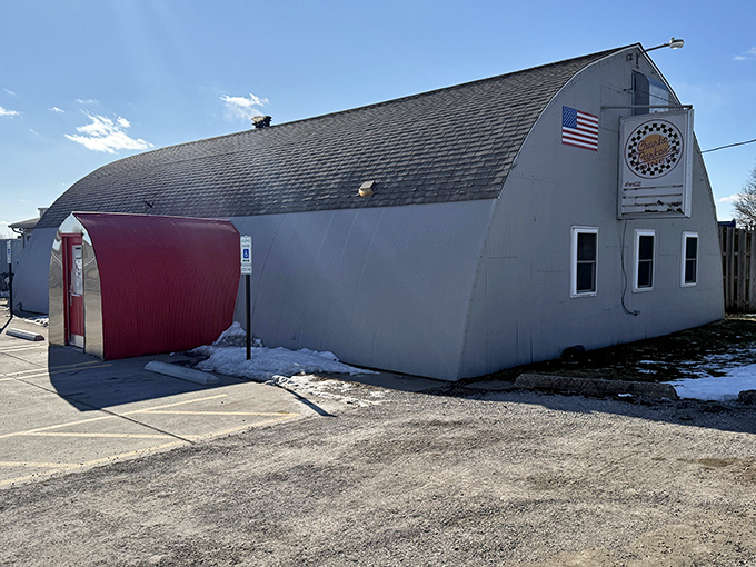 Sometimes the most unassuming buildings hide the biggest breakfast surprises - red door says "welcome home."